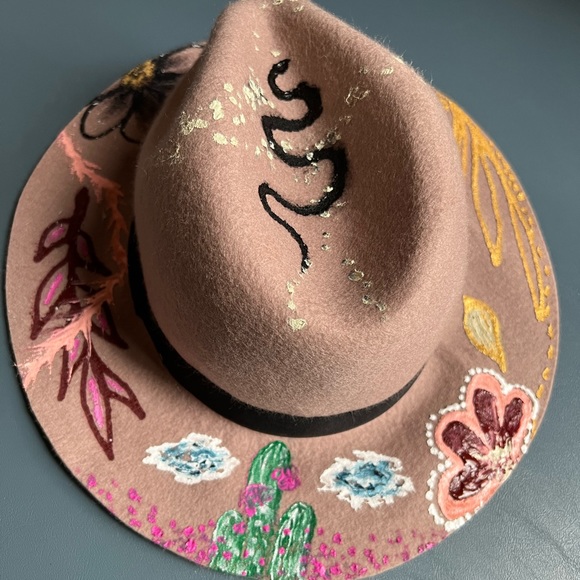 Accessories | Felt Hat Hand Painted By Nicole Royer | Poshmark